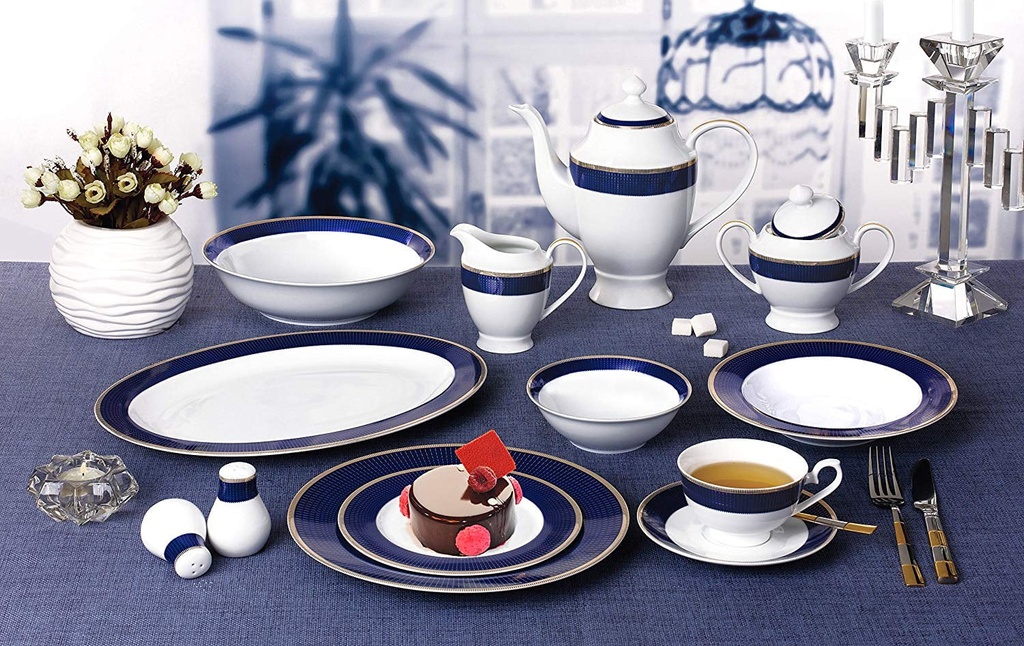Lorren Home 57-Piece Bone China Dinnerware Set - Midnight Gold