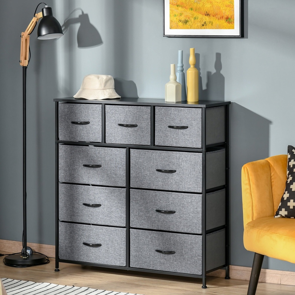 HOMCOM 9 Drawers Storage Chest - Organizer Unit with Foldable Bins